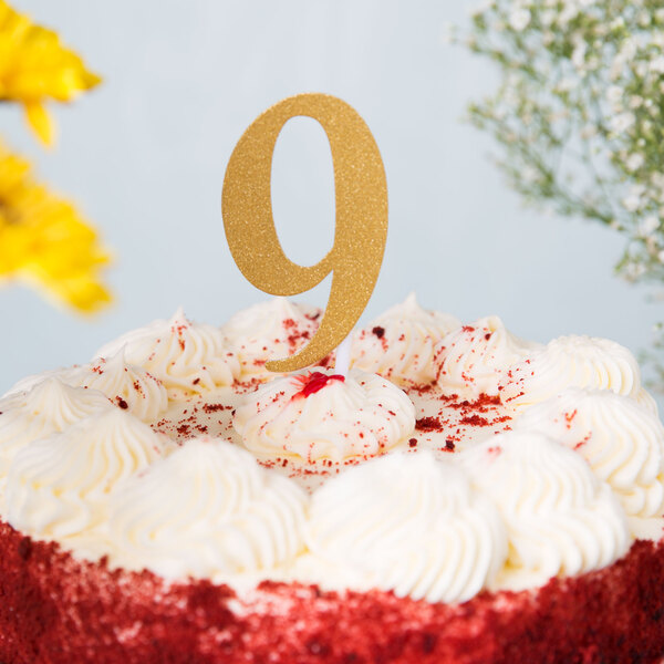 Creative Converting 324551 Gold Glitter "9" Cake Topper