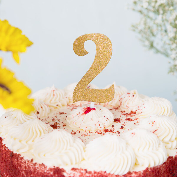 Creative Converting 324544 Gold Glitter "2" Cake Topper