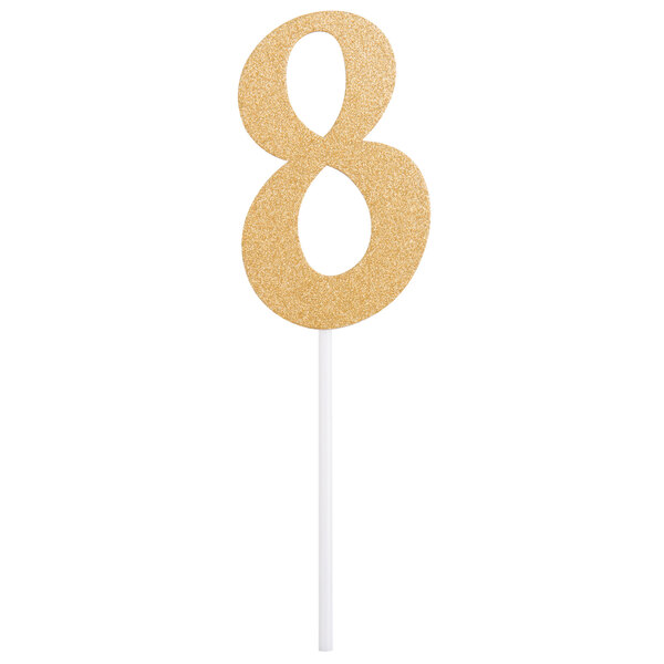Creative Converting 324550 Gold Glitter "8" Cake Topper