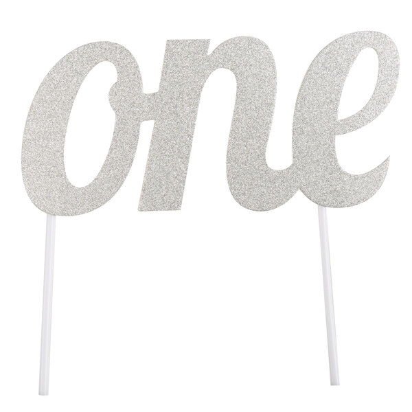 Creative Converting 324534 Silver Glitter "One" Cake Topper