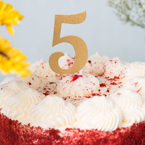 Creative Converting 324547 Gold Glitter "5" Cake Topper - 12/Case