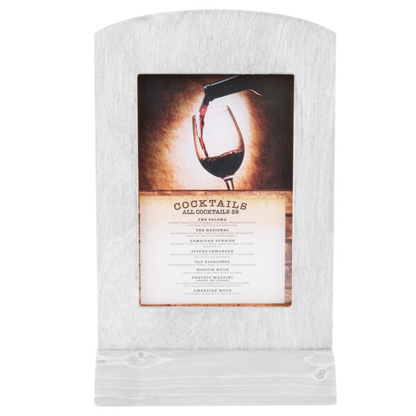 Menu Solutions WTFR-A-2S 4" x 6" White Wash Framed Wood Menu Tent With ...