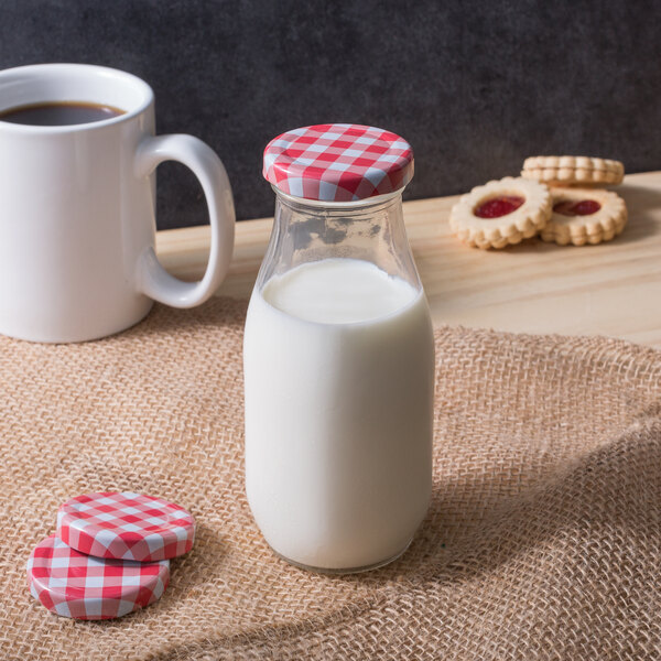 Acopa Red Plaid Milk Bottle Lid - 12/Case