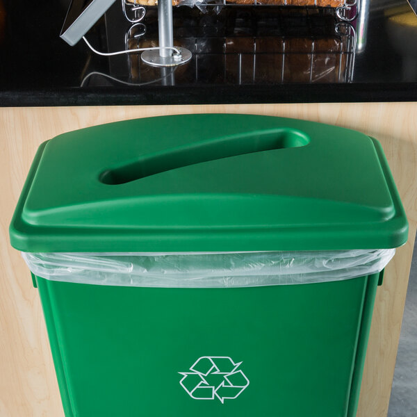 Lavex Green Slim Rectangular Recycling Trash Can Lid with Paper Slot