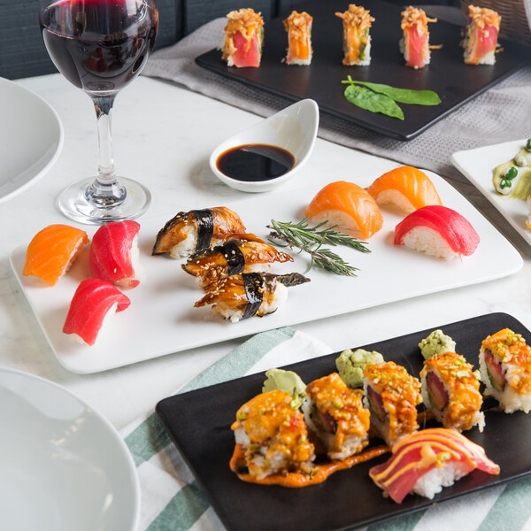 Acopa 14" x 6 1/4" Rectangular Bright White Porcelain Flat Plate - 6/Case