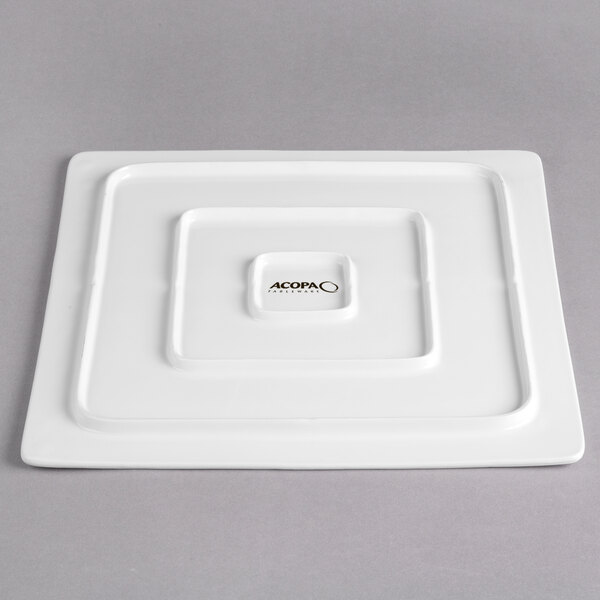 Acopa 12" Square Bright White Porcelain Flat Plate - 6/Case