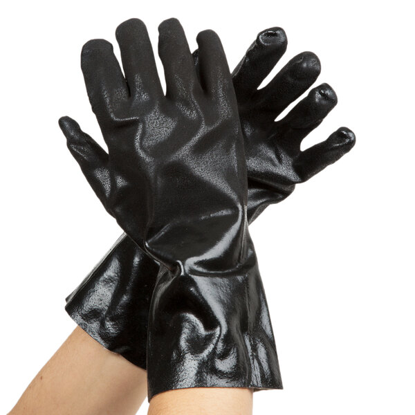 Cordova PVC Black 14" Sandpaper Gloves with Jersey Lining - Large ...