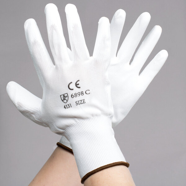 Cordova White Polyester Gloves with White Polyurethane Palm Coating ...