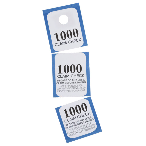 Choice Blue 3 Part Paper Coat Room Check Tickets - 1000/Box