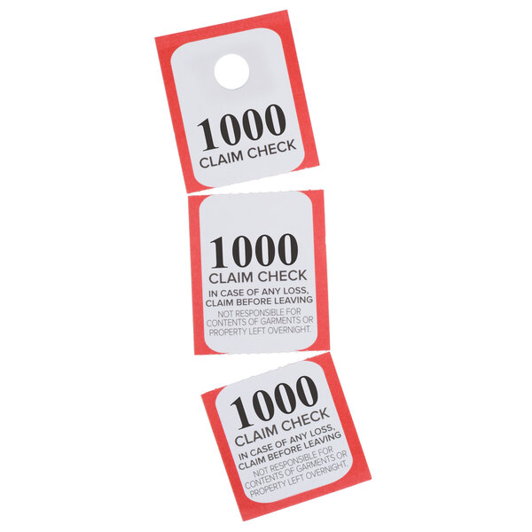Choice Red 3 Part Paper Coat Room Check Tickets - 1000/Box