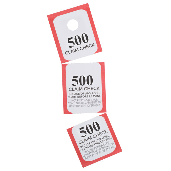 Choice Red 3 Part Paper Coat Room Check Tickets - 500/Box