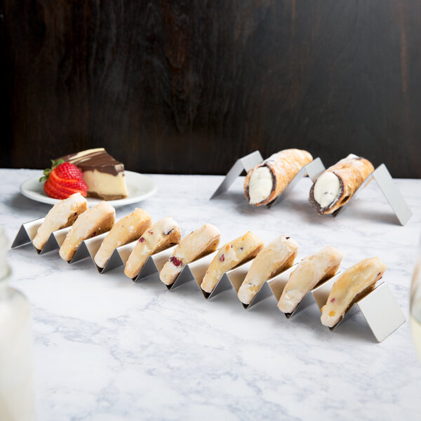 Choice 13 1/4" x 2" x 1" Stainless Steel Mini Taco Holder with 9 or 10 ...