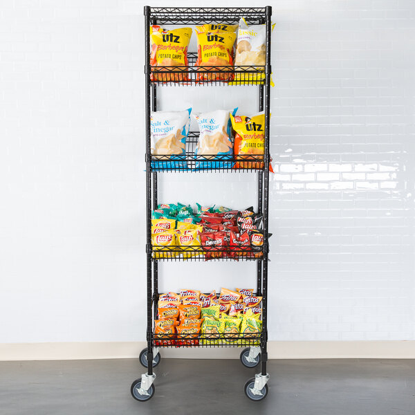 Regency Black Epoxy 5-Shelf Angled Mobile Merchandising Rack - 18" x 24 ...