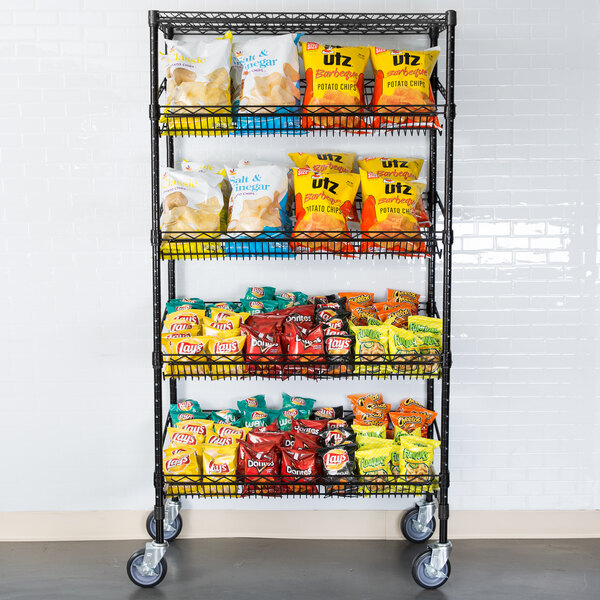 Regency 18" x 36" x 70" Black Epoxy 5-Shelf Angled Mobile Merchandising ...