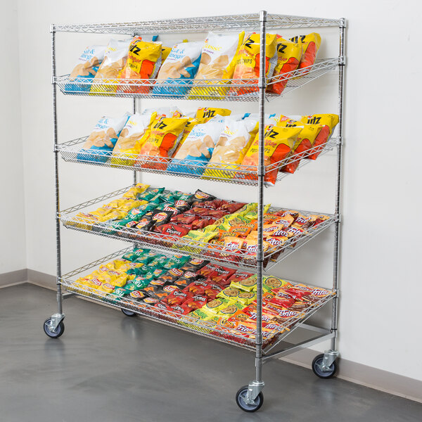 Regency Chrome 5-Shelf Angled Mobile Merchandising Rack - 24" x 60" x 70"