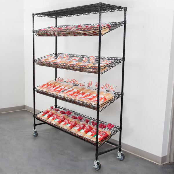 Regency 18" x 60" x 70" Black Epoxy 5-Shelf Angled Mobile Merchandising ...