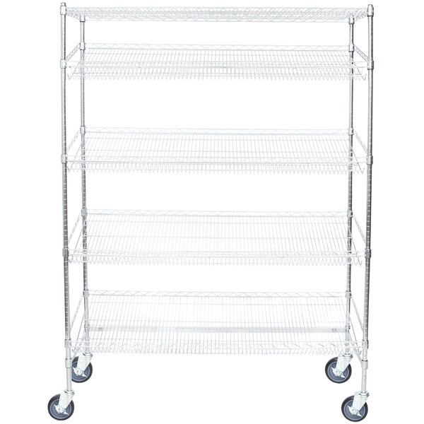 Regency Chrome 5-Shelf Angled Mobile Merchandising Rack - 18" x 60" x 70"
