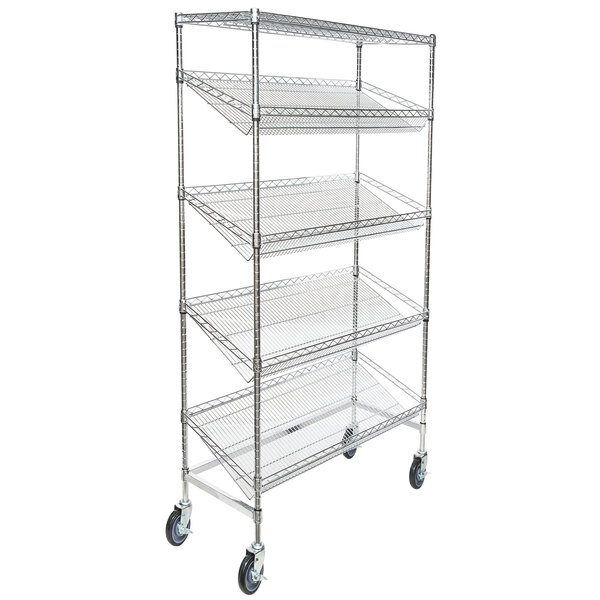 Regency Chrome 5-Shelf Angled Mobile Merchandising Rack - 18" x 36" x 70"