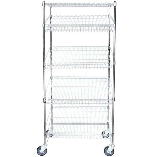 Regency Chrome 5-Shelf Angled Mobile Merchandising Rack - 24" x 36" x 70"