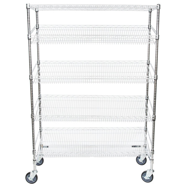 Regency Chrome 5-Shelf Angled Mobile Merchandising Rack - 18" x 48" x 70"