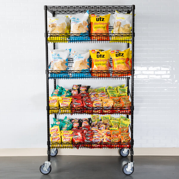 Regency 24" x 36" x 70" Black Epoxy 5-Shelf Angled Mobile Merchandising ...