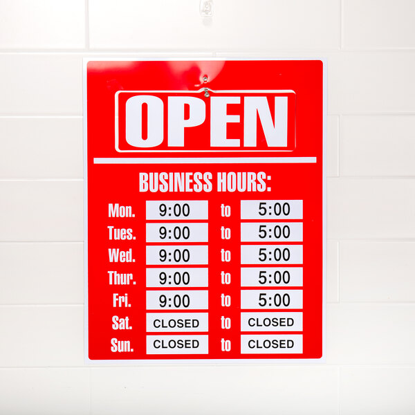 Cosco 098072 15" x 19" Red Business Hours Sign