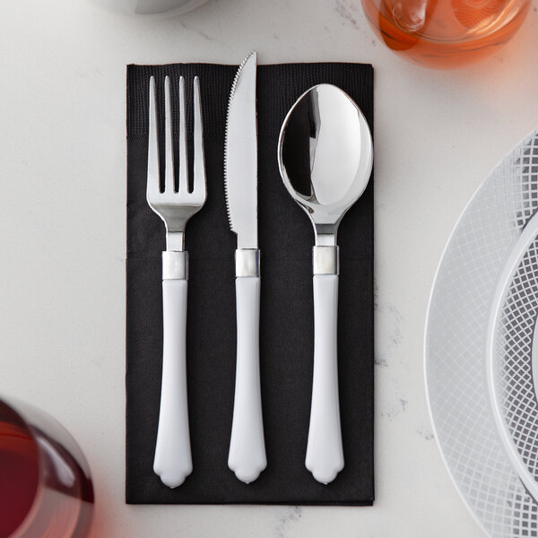 Silver Visions Heavy Weight White Handled Plastic Basic Cutlery Set (20 ...