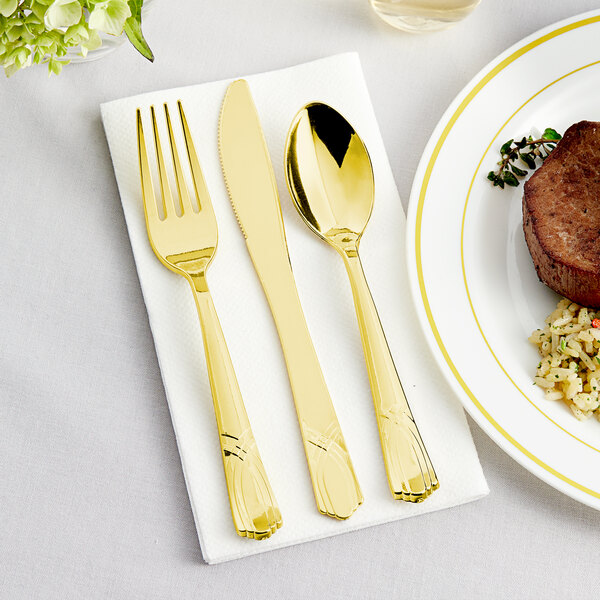 Visions Heavy Weight Elegant Gold Plastic Basic Cutlery Set (25 Sets ...