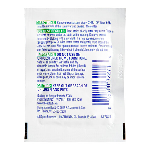 SC Johnson Shout® 686661 Instant Stain Remover Wipes - 80/Case