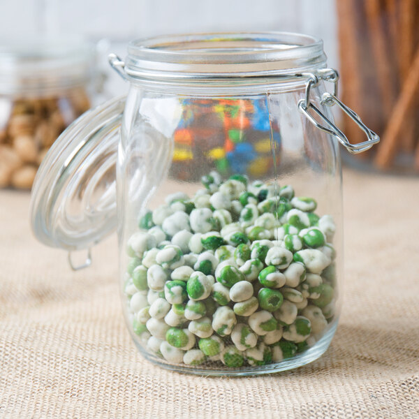Choice 34 oz. Hinge Top Glass Storage Jar - 4/Pack