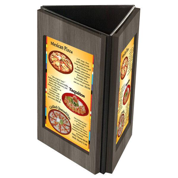 Menu Solutions TRIWD-A Charleston 4" x 6" Ash Three View Wooden Table Tent