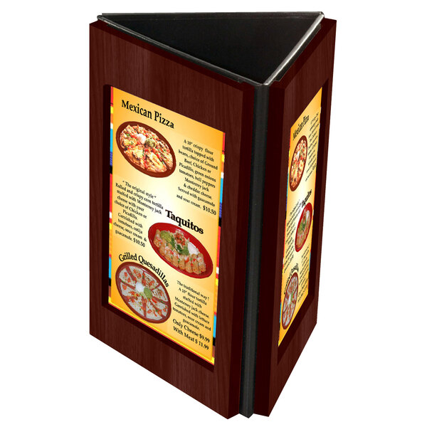 Menu Solutions TRIWD-A Charleston 4" x 6" Mahogany Three View Wooden ...