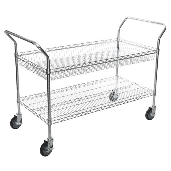 Chrome One Shelf and One Basket Utility Cart - 24" x 48" x 36"