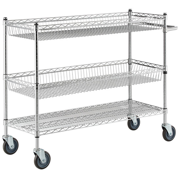 Regency Chrome Two Basket and One Shelf Utility Cart - 18" x 48" x 39"