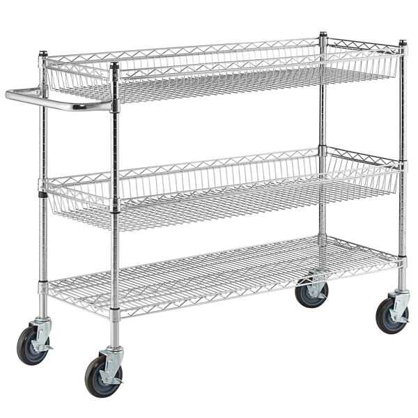 Regency Chrome Two Basket and One Shelf Utility Cart - 18" x 48" x 39"