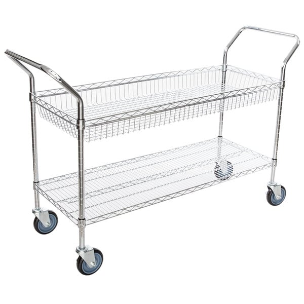 Regency Chrome One Shelf and One Basket Utility Cart - 18" x 48" x 36"