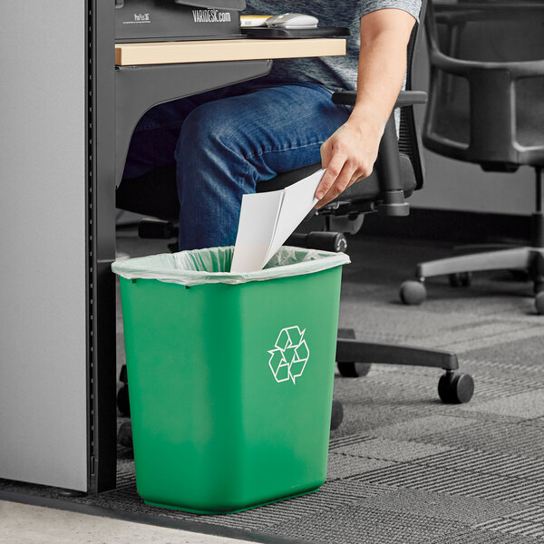 Lavex Janitorial 28 Qt. / 7 Gallon Green Rectangular Recycling ...