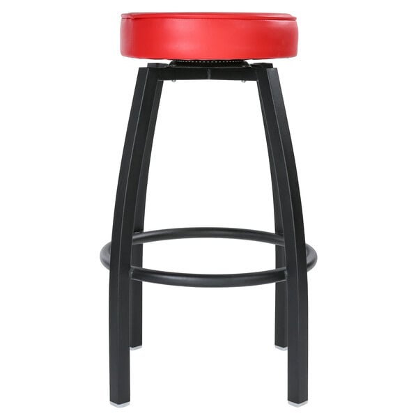 Lancaster Table & Seating Black Swivel Backless Bar Stool with Red ...