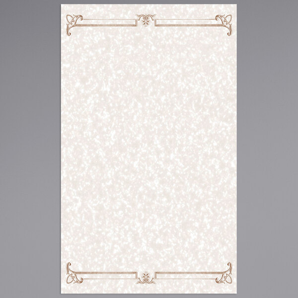 Choice 8 1/2" x 14" Menu Paper - Tan Swirl Border - 100/Pack