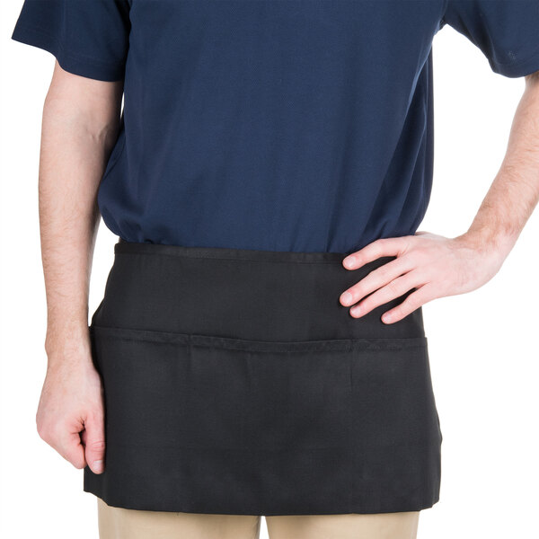 Chef Revival Black Poly-Cotton Customizable Waist Apron with 3 Pockets ...
