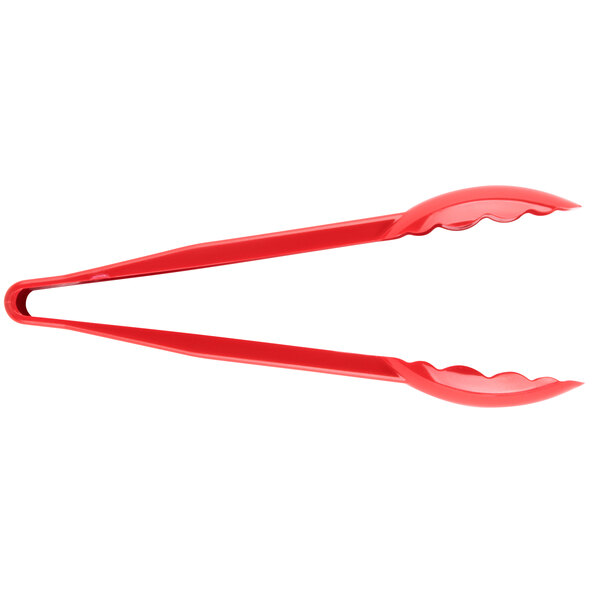 Cambro 9TGS404 Lugano 9" Red Scallop Grip Plastic Tongs