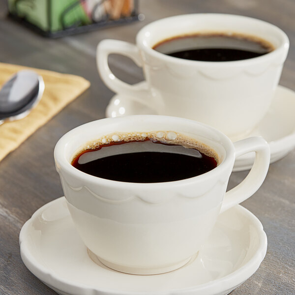 Acopa 7 oz. Ivory (American White) Scalloped Edge Stoneware Coffee Cup ...