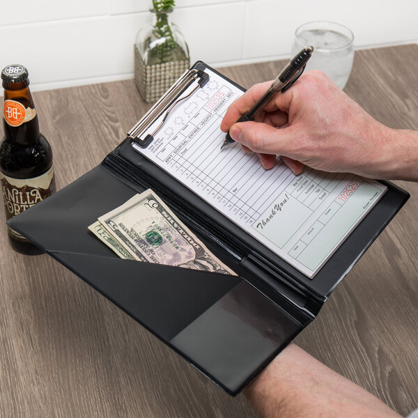 Menu Solutions HSWTR-CLP 5" x 9" Black Foam Padded Server Book / Check ...