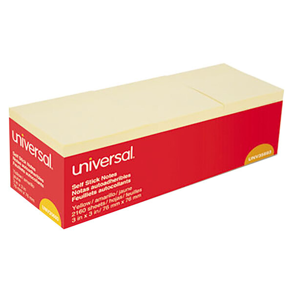 Universal UNV35693 3" x 3" Yellow 90-Sheet Self-Stick Note Pad - 24/Pack