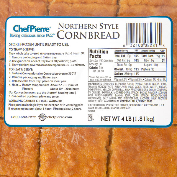 Chef Pierre Northern Cornbread (Pre-Cut, 30 Ct) - 4/Case