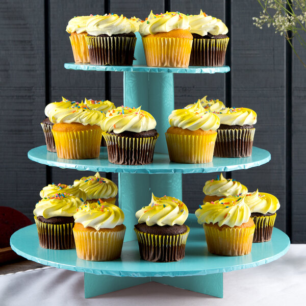 Enjay CS-BLUE 3-Tier Disposable Blue Cupcake Treat Stand