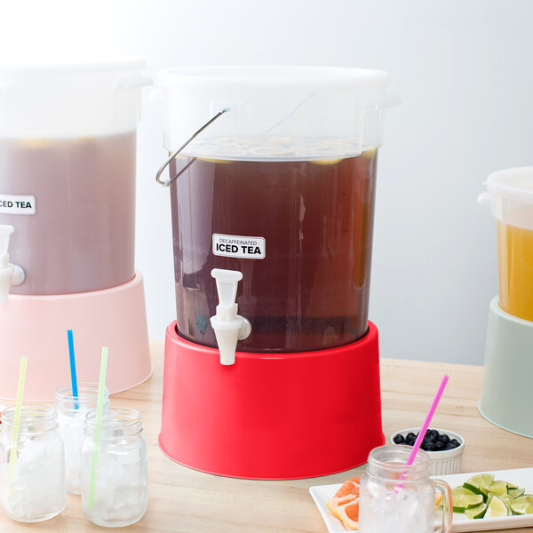 Choice Round 6 Gallon Translucent Beverage Dispenser with Red Base