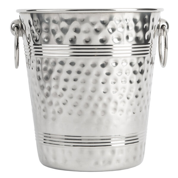 Tablecraft 5198 4.5 Qt. Hammered Stainless Steel Wine Bucket