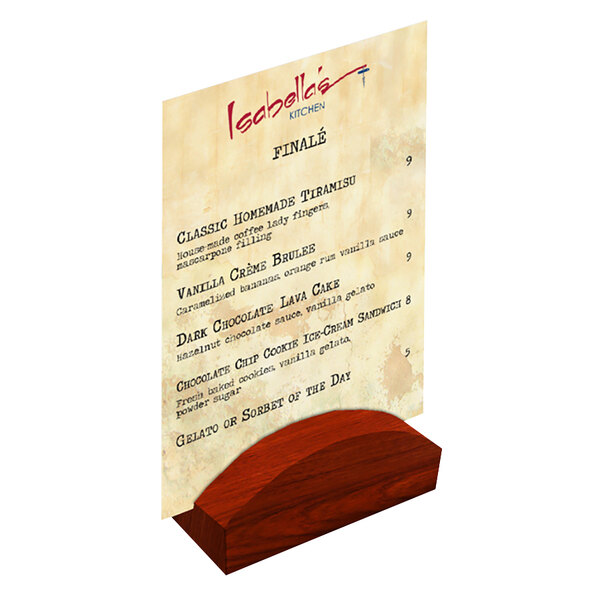 Menu Solutions WDBLOCK-RND 4" Mahogany Wood Rounded Card Holder