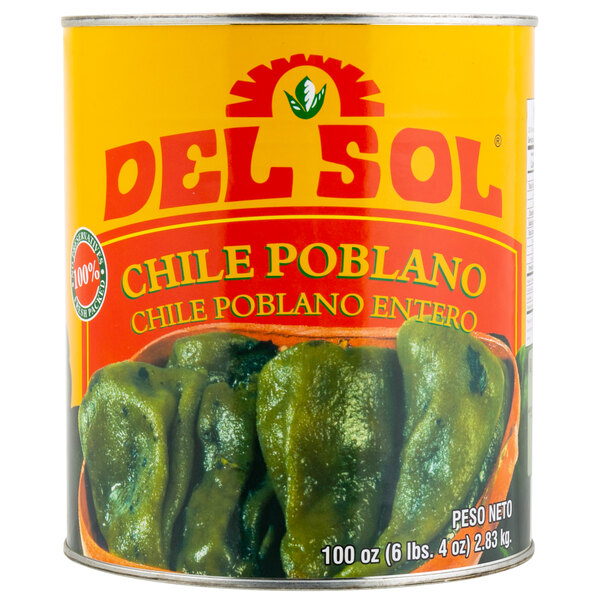 Del Sol Whole Poblano Peppers (#10 Can) - 6/Case